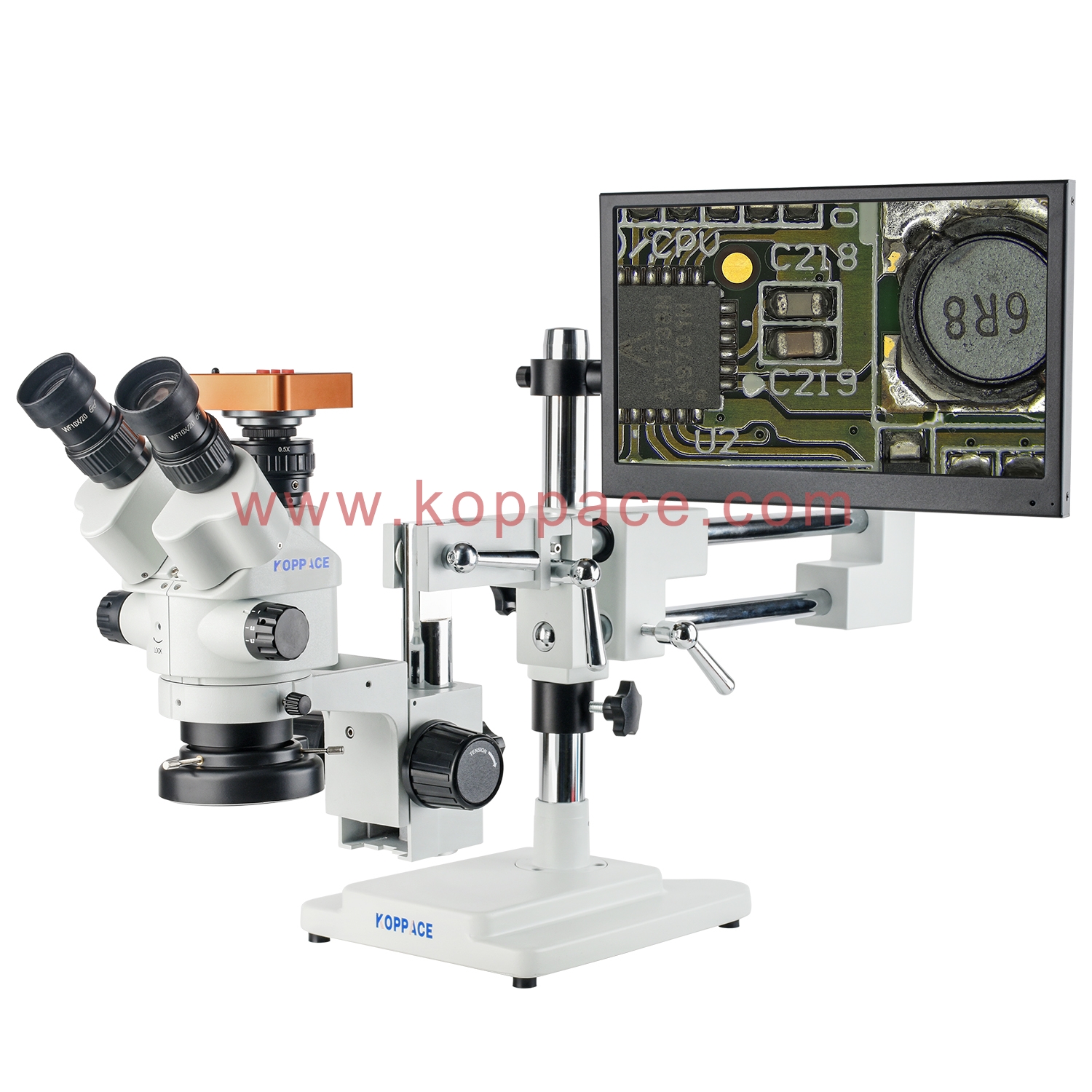 KOPPACE 3.5X-180X Triocular Stereo Electron Microscope Dual-Arm Bracket ...