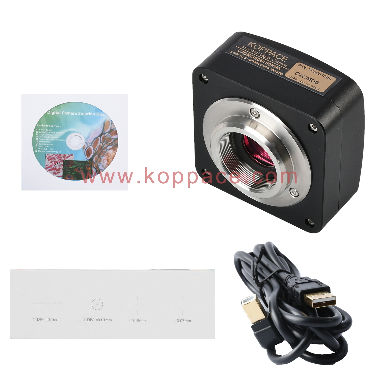 KOPPACE 5 MP Industrial Microscope USB2.0 Camera Provide Image Measurement Software Support ...