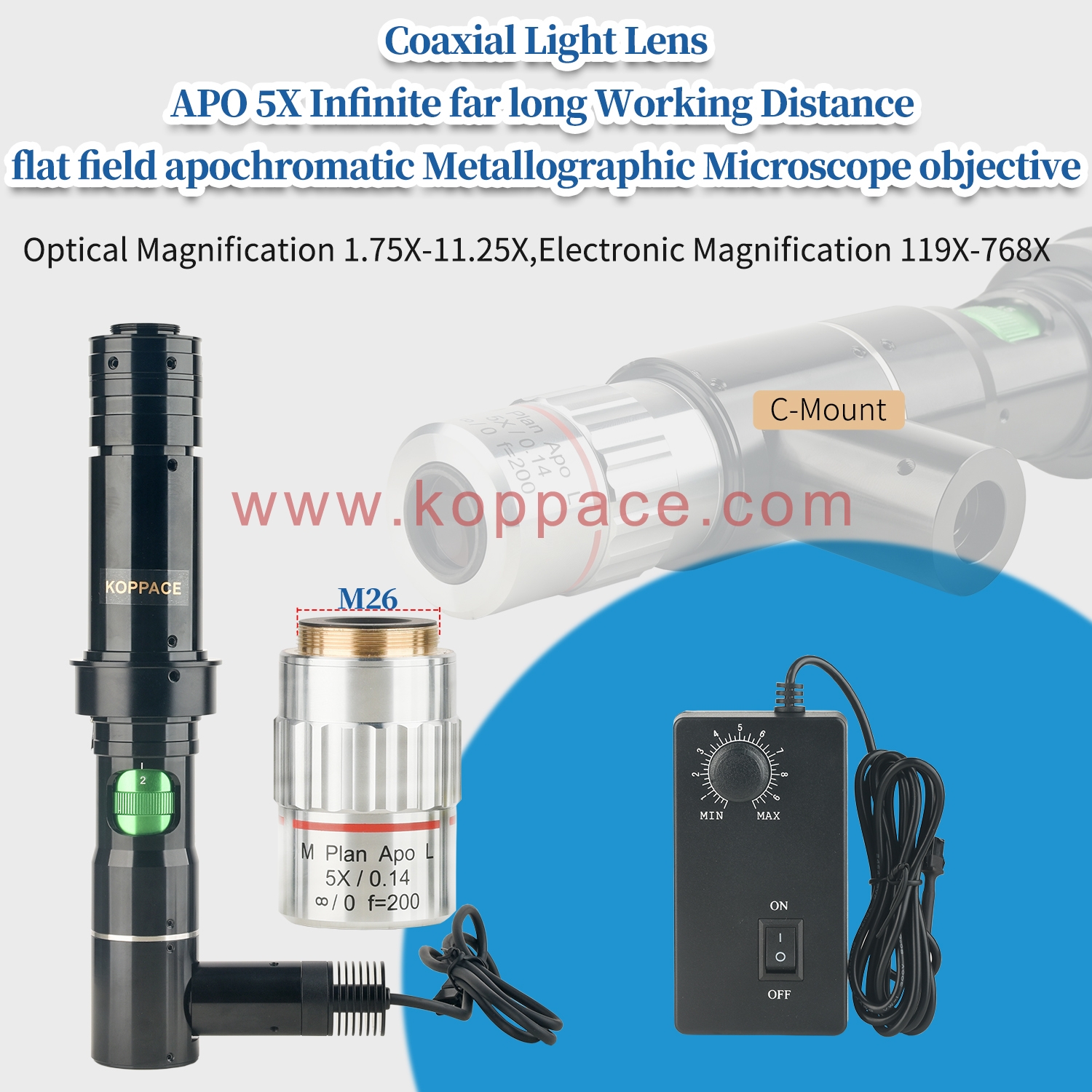 KOPPACE 119X-768X Coaxial Light Microscope Lens Observation LCD Screen ...