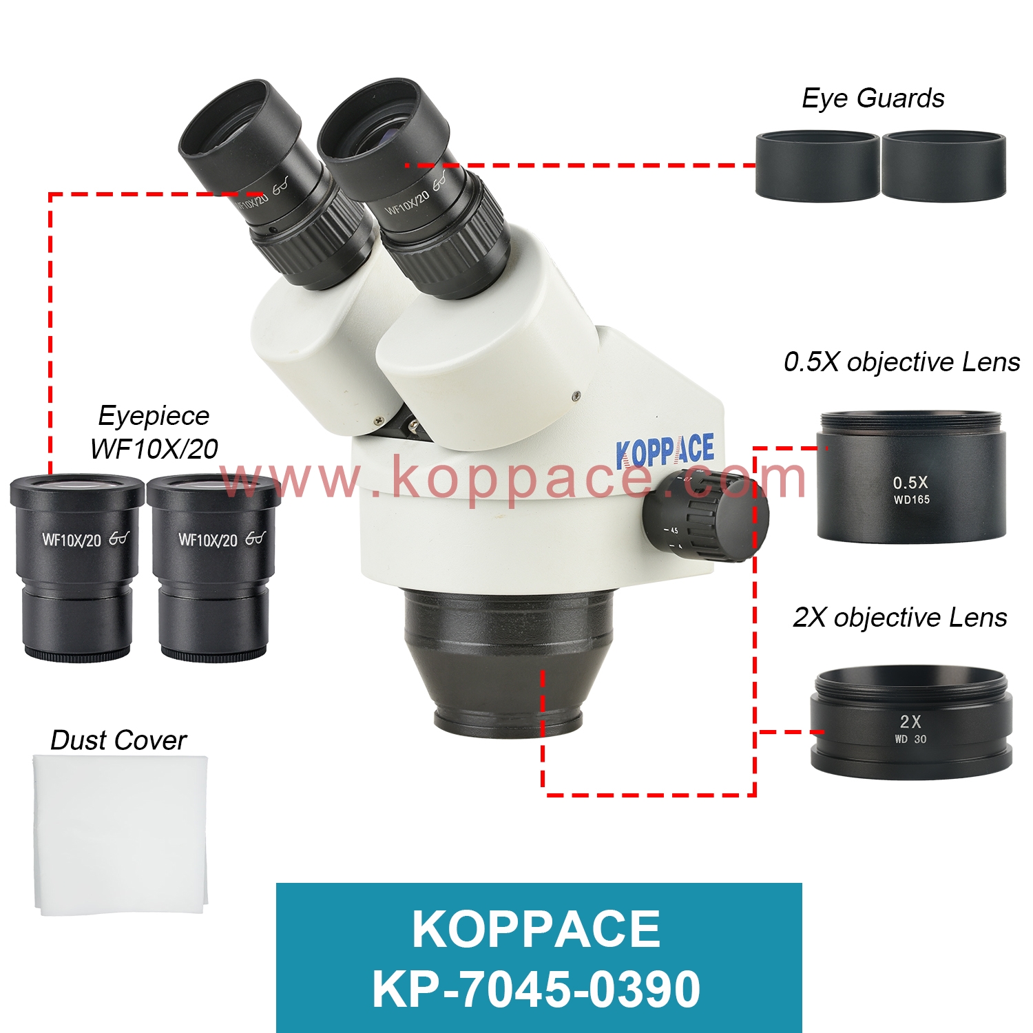 KOPPACE 3.5X-90X Binocular Stereo Microscope Lens Contains 0.5X and 2X Auxiliary Objectives