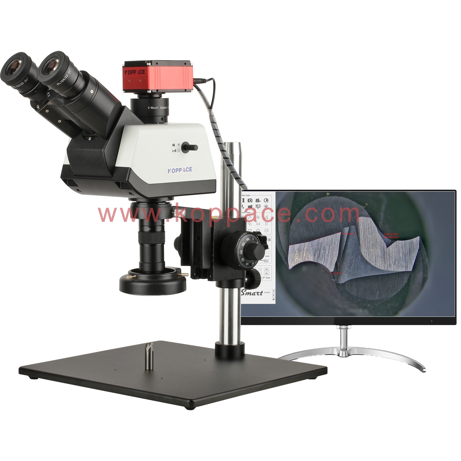 KOPPACE 27X-174X Triocular Measuring Microscope 4k HD Camera 0.7X-4.5X Continuous Zoom Lens